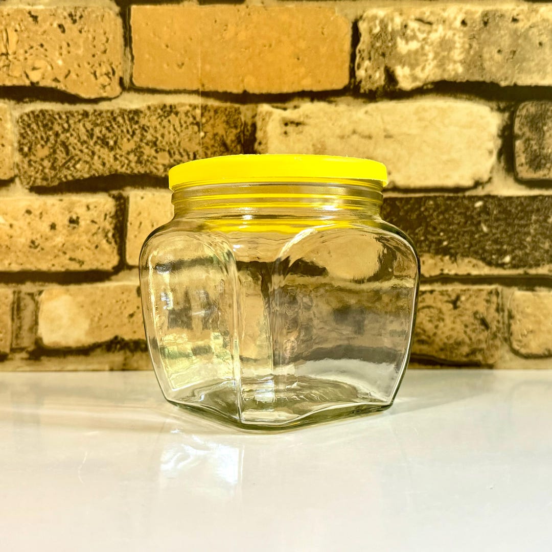 Retro Glass Jar With Yellow Lid / Vintage Stylish Storage Container for ...