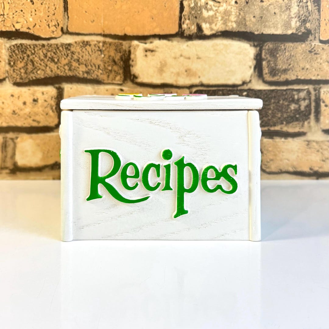 Retro FTD Recipe Box W/ Embossed Flowers / FTD 1985 White Faux Wood ...