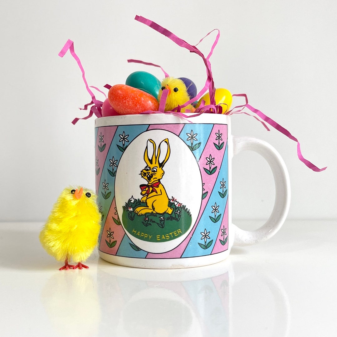 Easter Bunny Ceramic Mug / Vintage Easter Mug W/ Bunnies / Retro Pink ...