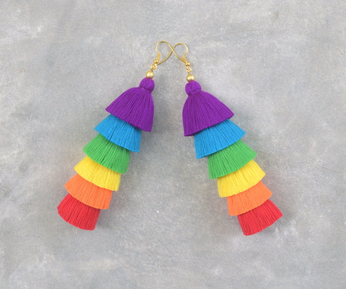 Handmade Rainbow Tassel Earrings - Etsy