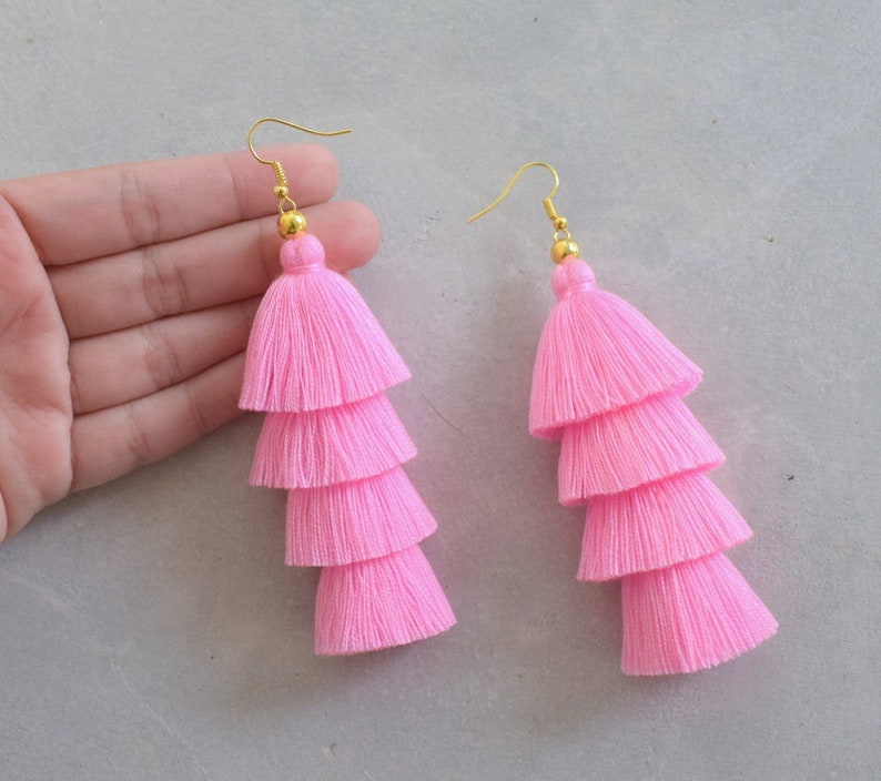Handmade Light Pink Tassel Earrings | Etsy
