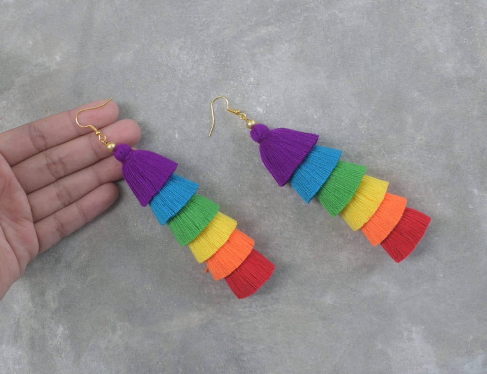 Handmade Rainbow Tassel Earrings - Etsy