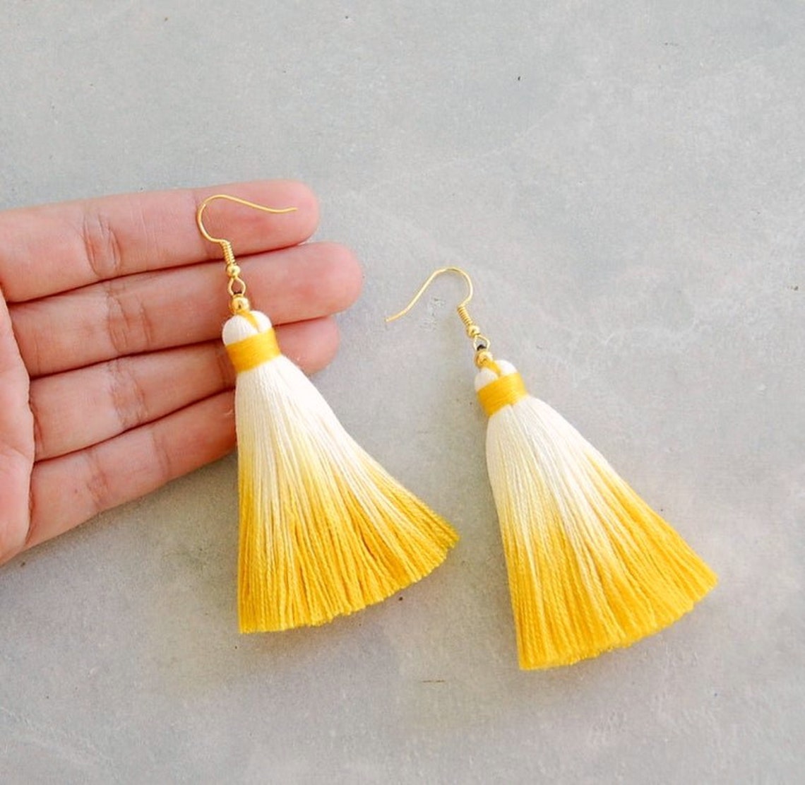 Small Dip Dyed Yellow Tassel Earrings - Etsy