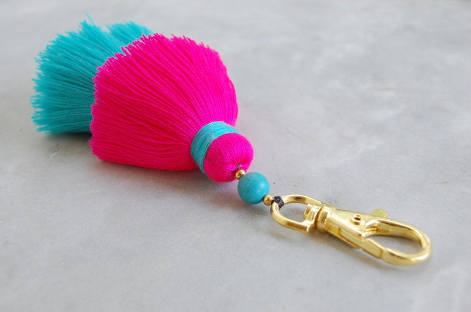 Hot Pink & Turquoise Tassel Zipper Pull Keychain | Etsy