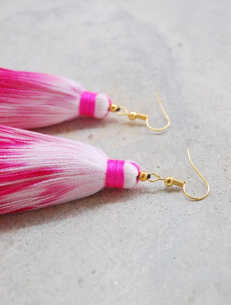 Small Dip Dye Pink Ombre Tassel Earrings - Etsy