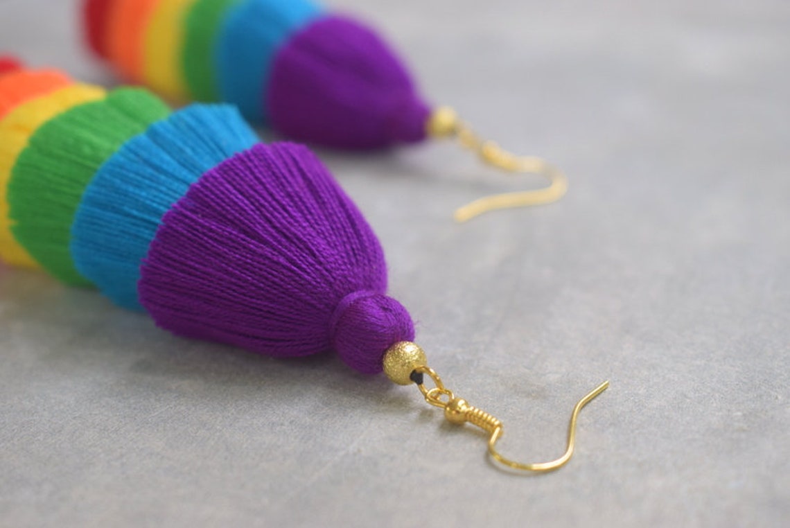 Handmade Rainbow Tassel Earrings - Etsy