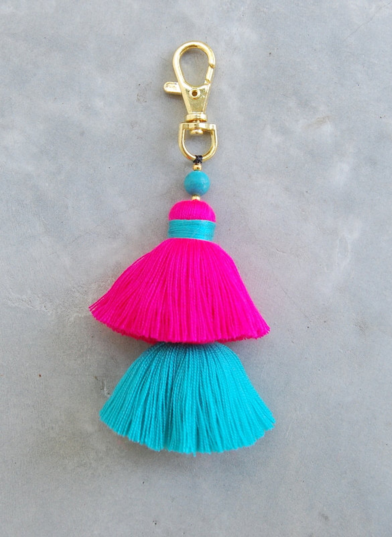 Hot Pink & Turquoise Tassel Zipper Pull Keychain - Etsy UK