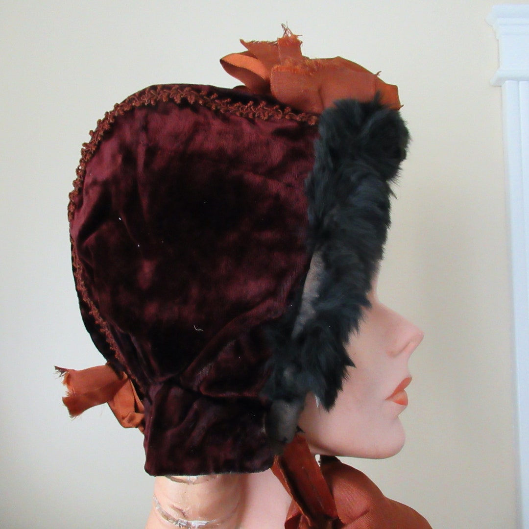 Ca 1880 WINTER BONNET. Rust Coloured Velvet. Adult Lady. - Etsy