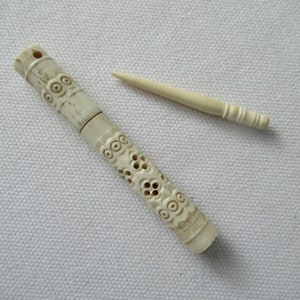 Bone Needle Case With Stanhope of Lourdes France. Ca 1920s. 3 3/4 ...