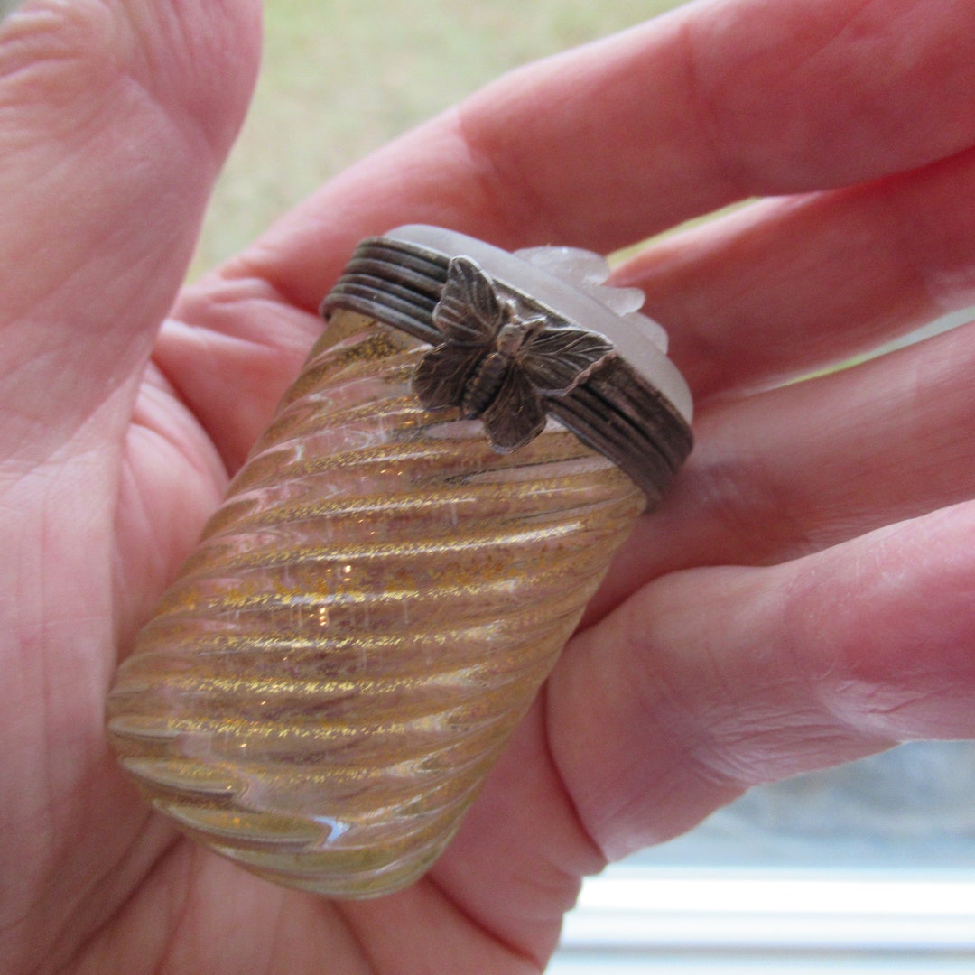 Thimble Container. Gold Flecked Glass With Rock Crystal Top. Sterling ...