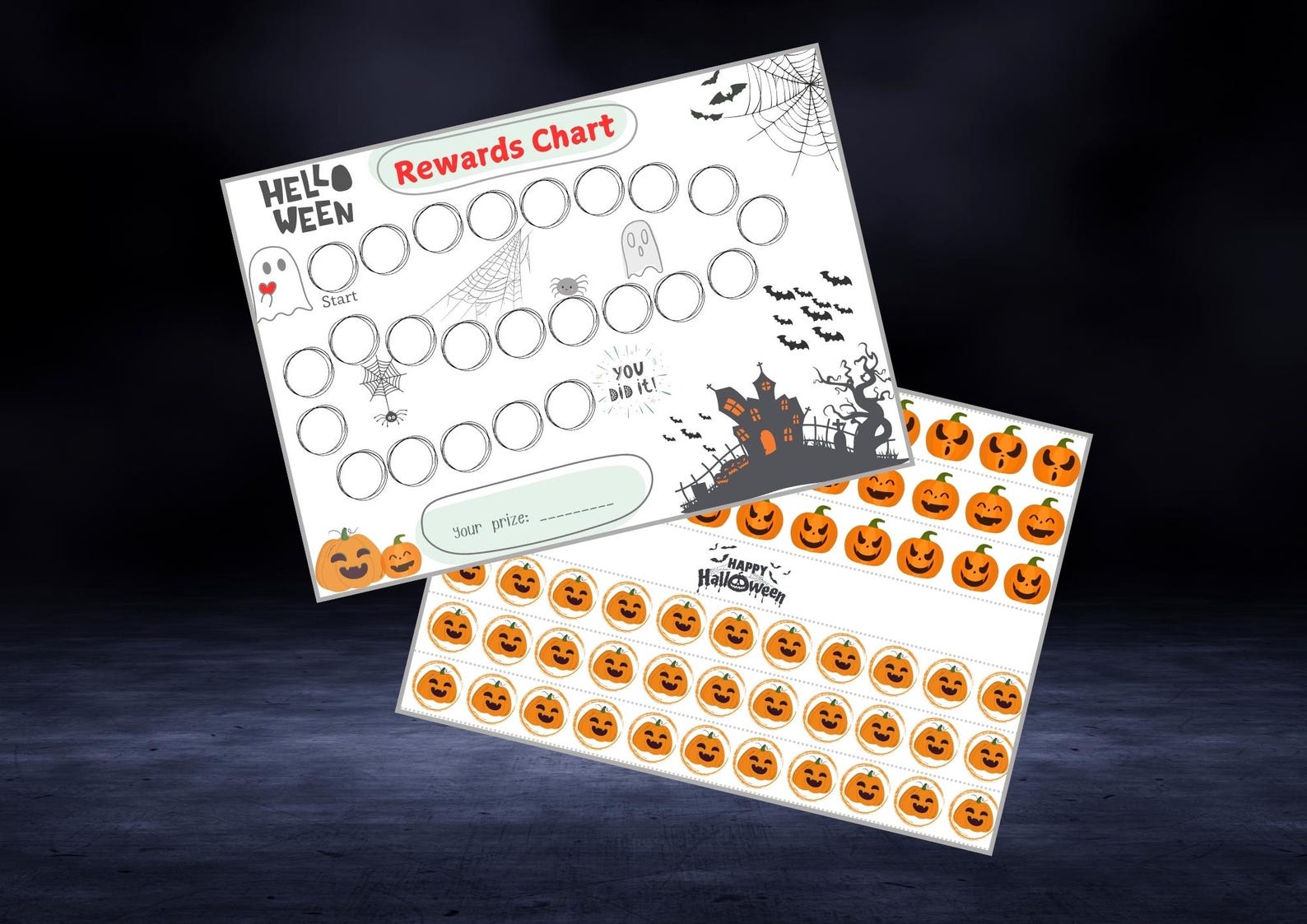 Printable Helloween Reward Chart + Stickert Set, Sticker Chart, Instant ...