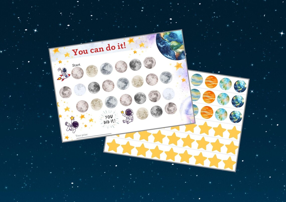 Printable Space Reward Chart + Stickert Set, Sticker Chart, Instant ...