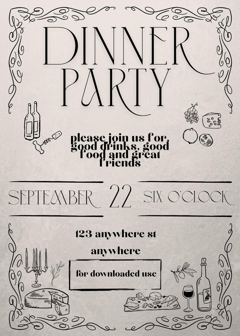 Editable Dinner Party Invite | Wine & Cheese Night Printable | Classy ...
