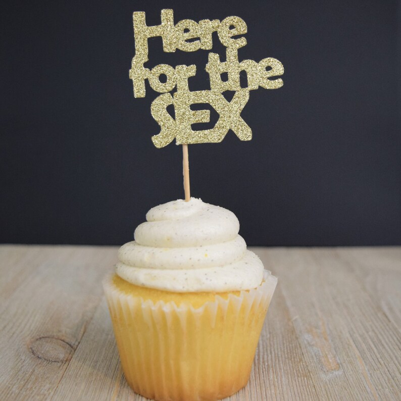Gender Reveal Cupcake Topper Here For The Sex Reveal Party Etsy