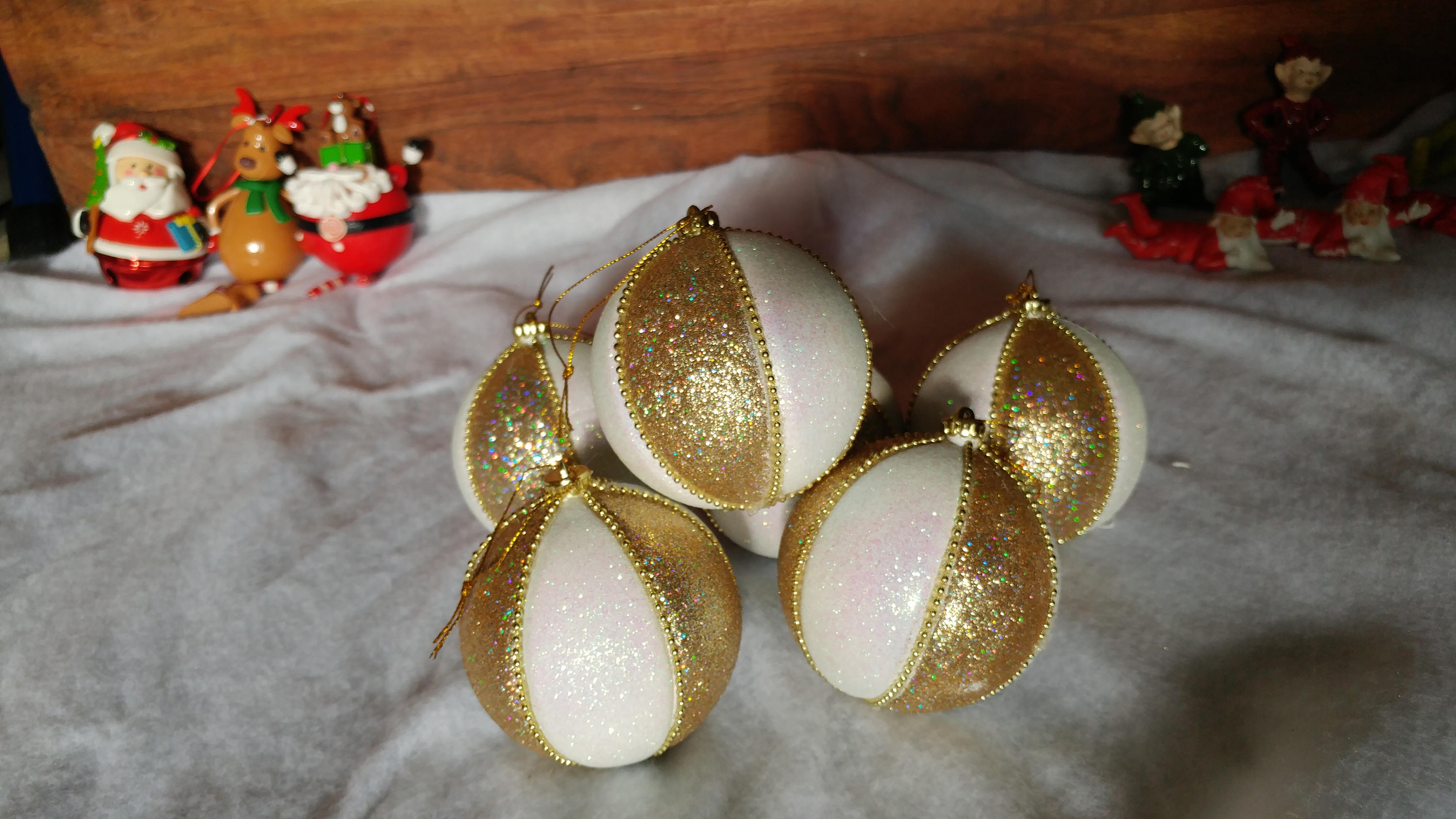 Set of 6 gold glitter Christmas ball ornaments - vintage ornament ...