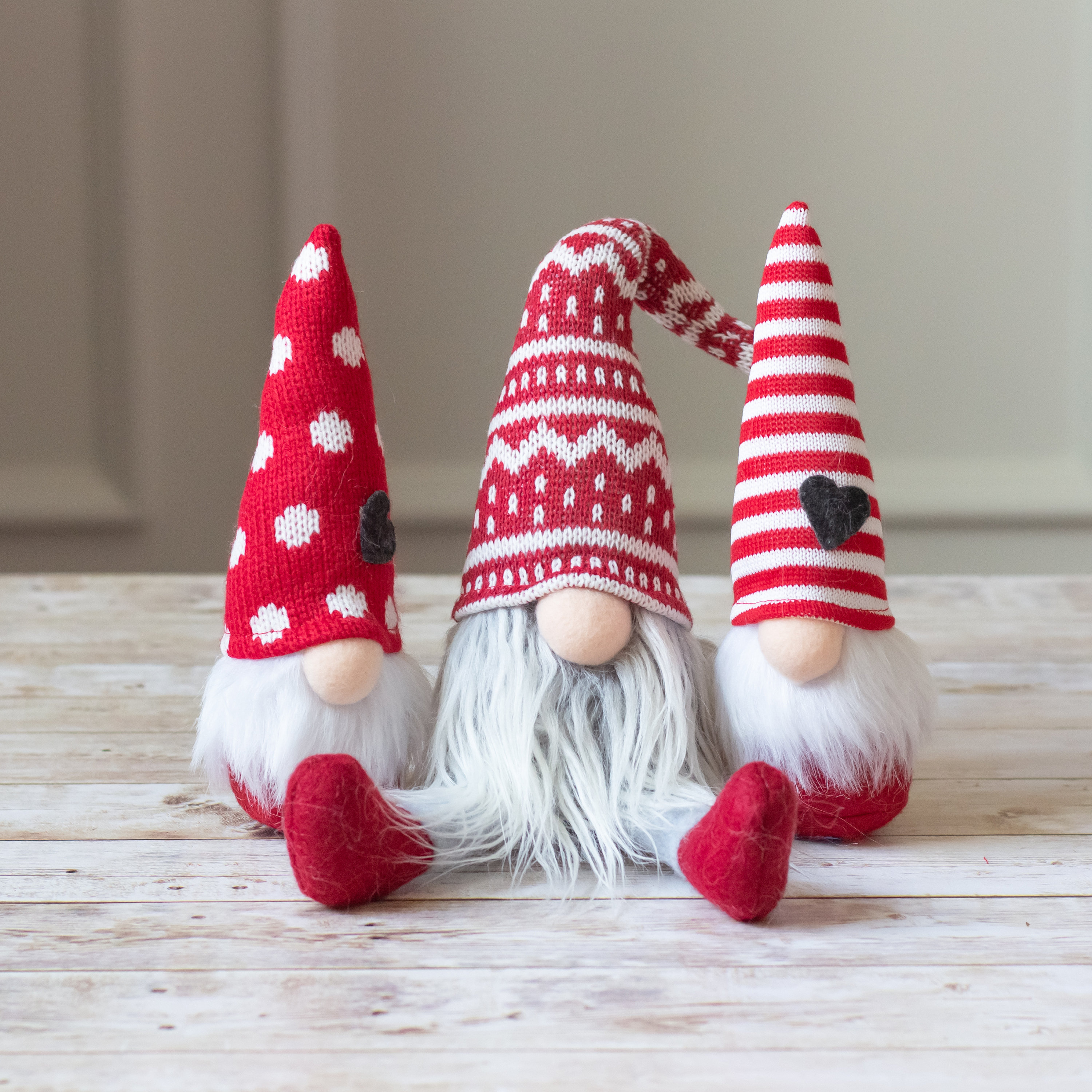 Triplets of gnomes - red and white small gnomes - stocking stuffers ...