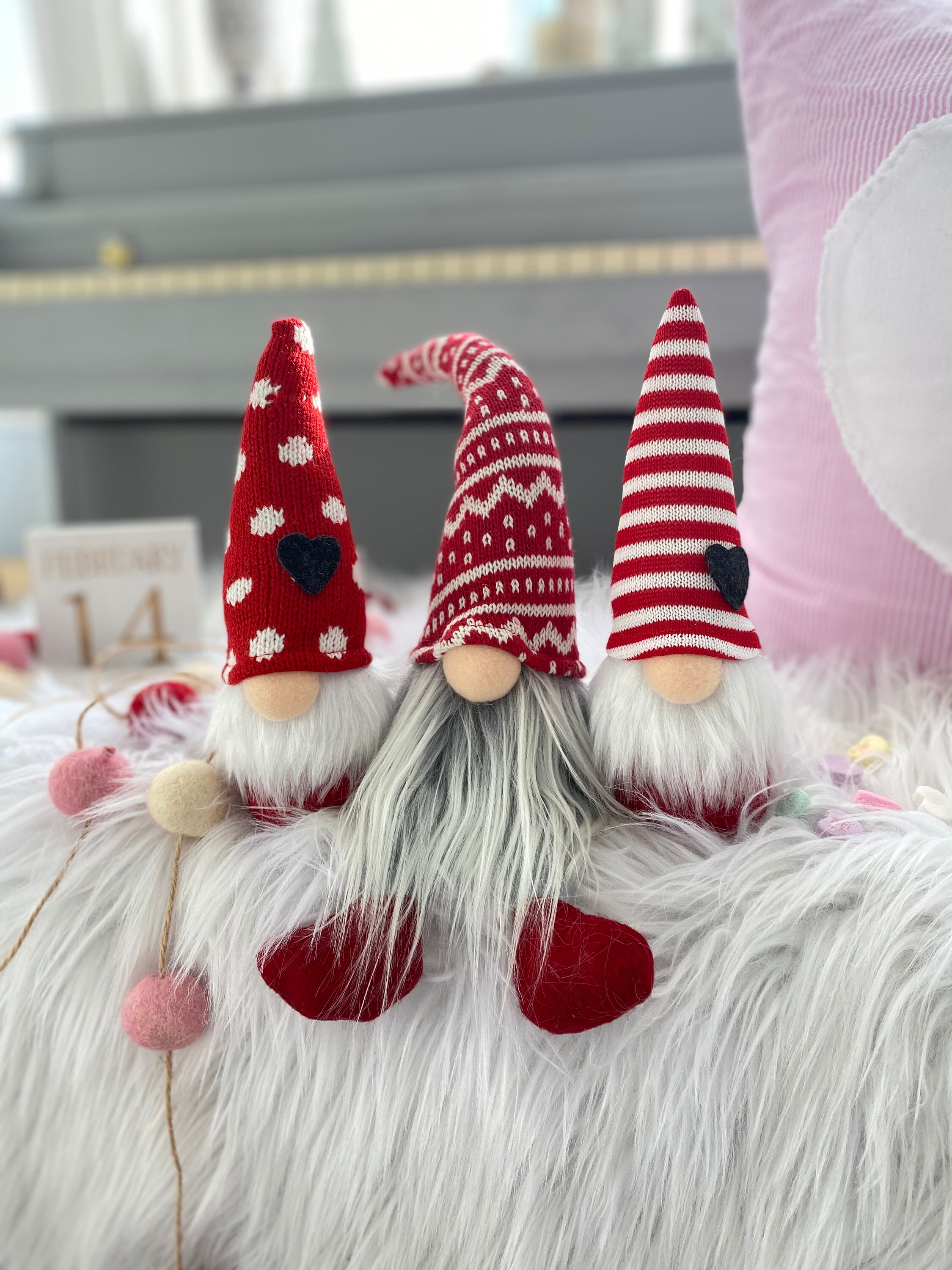 Triplets of gnomes - red and white small gnomes - stocking stuffers ...