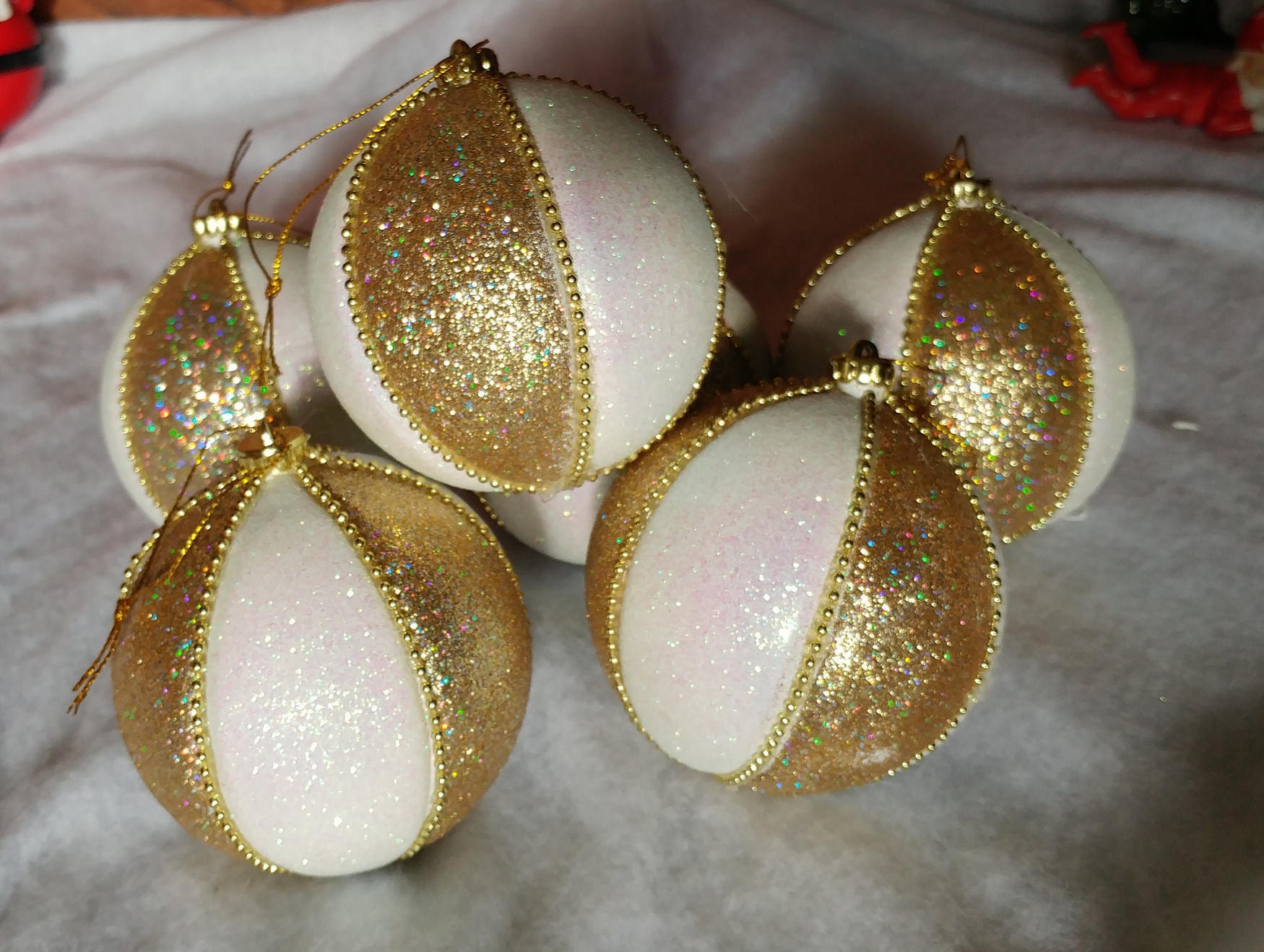 Set of 6 gold glitter Christmas ball ornaments - vintage ornament ...