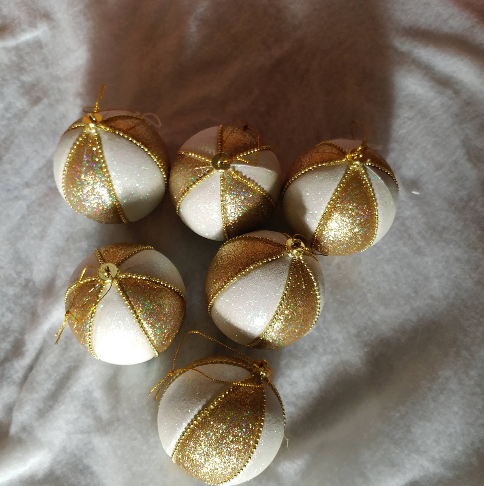 Set of 6 gold glitter Christmas ball ornaments - vintage ornament ...