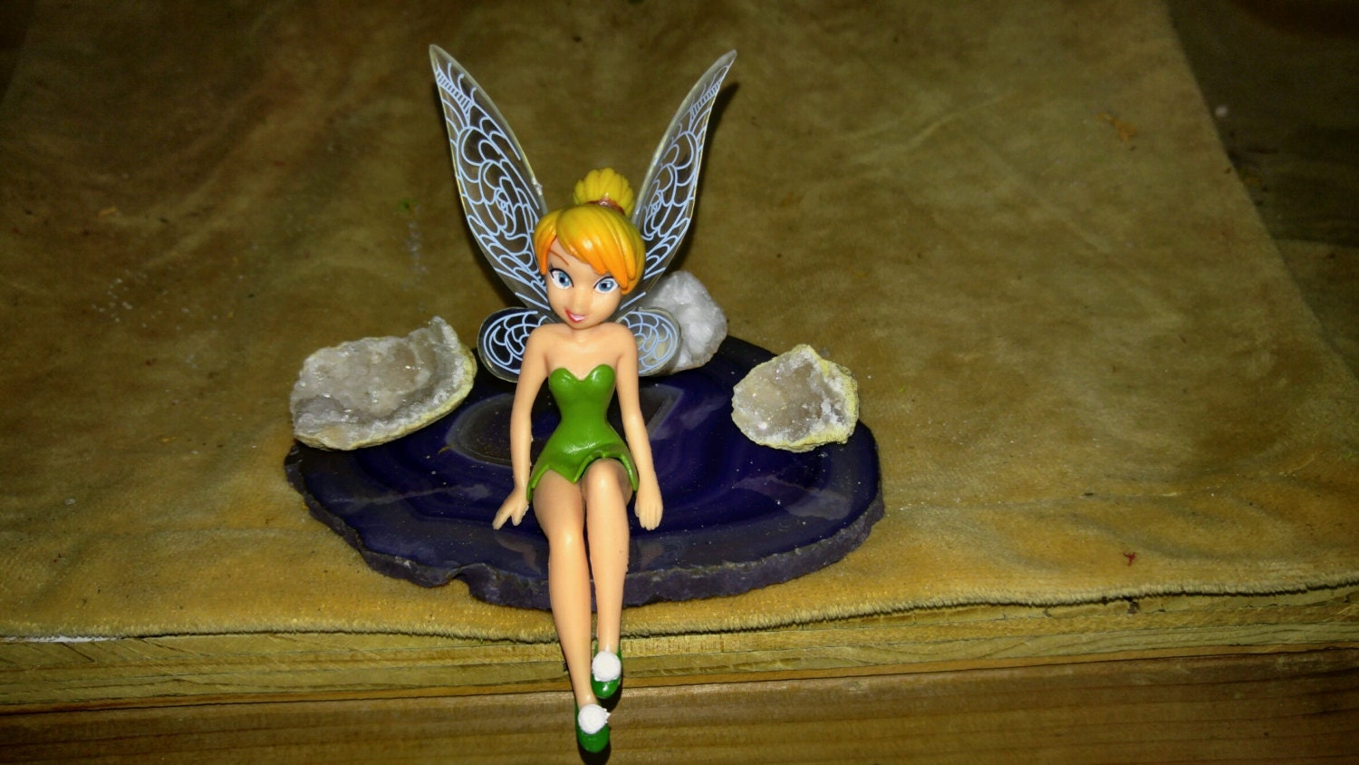 Magical Tinker Bell sitting on Purple Geode Slice with Geode Rocks ...