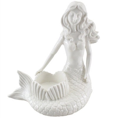 White mermaid porcelain tealight holder - mermaid gift - ceramic ...