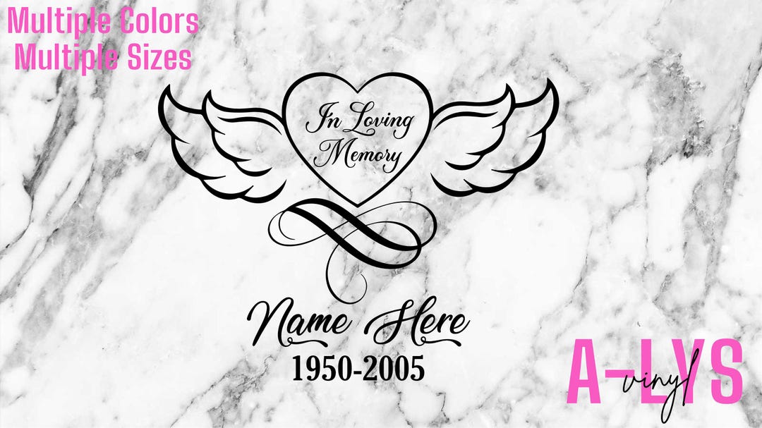 In Loving Memory Memorial Heart Wings Vinyl Sticker Decal Car Truck ...