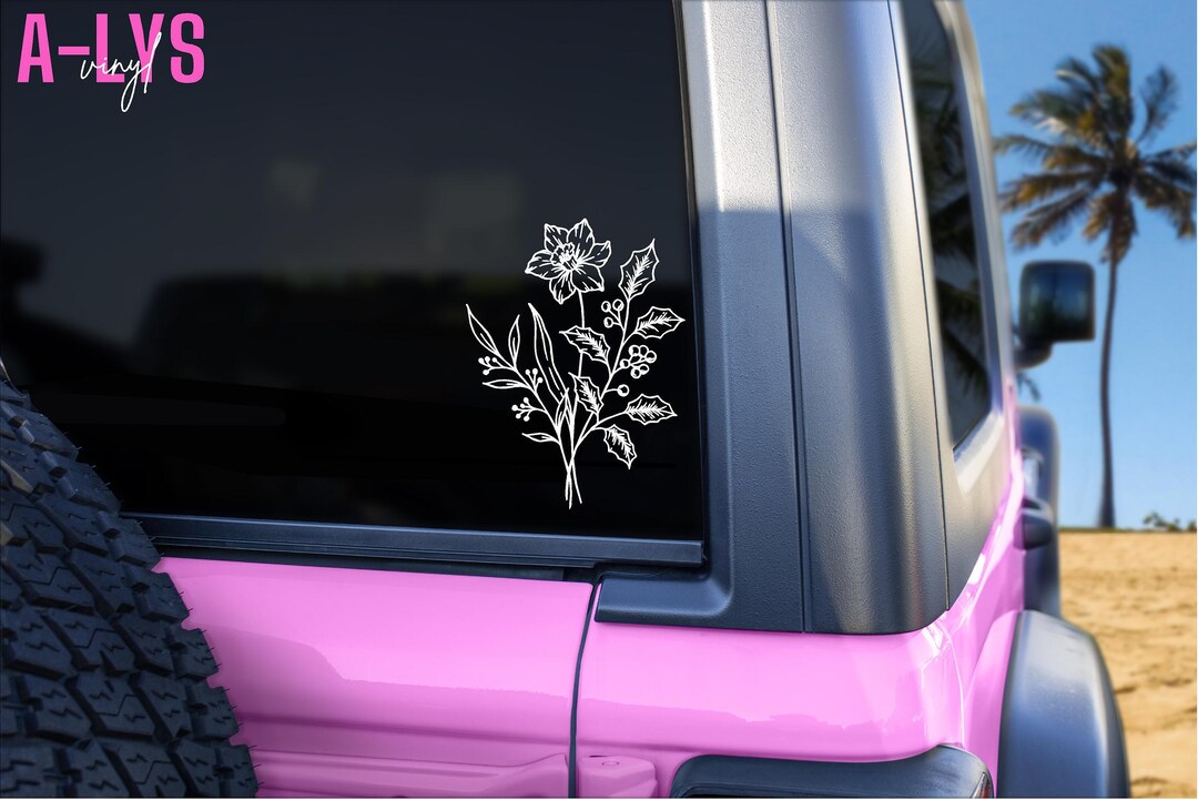 Floral Birth Month Flower Bouquet December Vinyl Sticker Decal Car ...