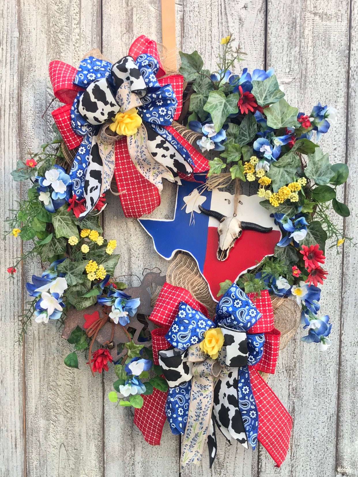 Texas Spring Wreath, Blue Bonnet Wreath, Tx Themed Wreath, Grapevine ...