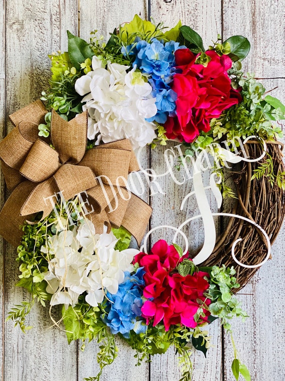 Summer Wreath Hydrangea Wreath Pink White Blue Hydrangeas | Etsy
