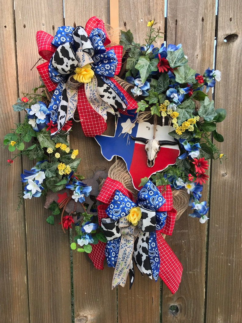 Texas Spring Wreath, Blue Bonnet Wreath, Tx Themed Wreath, Grapevine ...