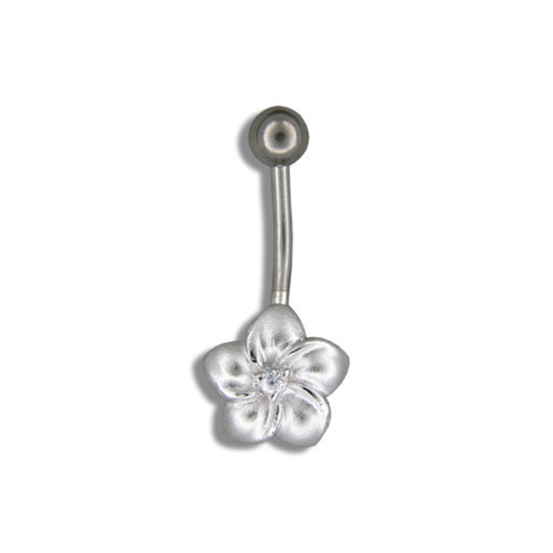 Sterling Silver Belly Button Ring With Hawaiian Plumeria Flower - Etsy