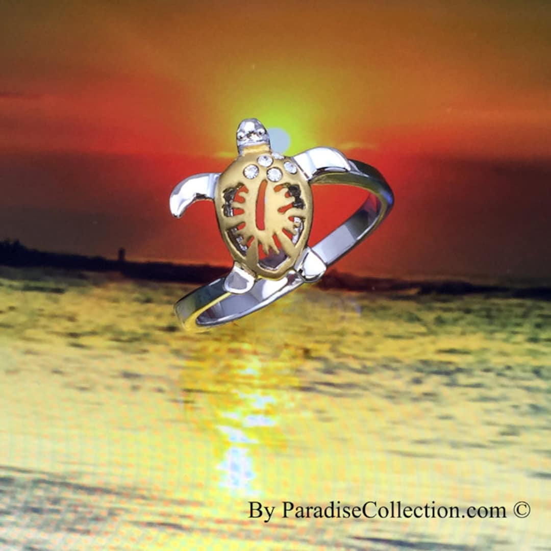 Sterling Silver Hawaiian Two Tone Hibiscus Honu Ring (R536) - Etsy