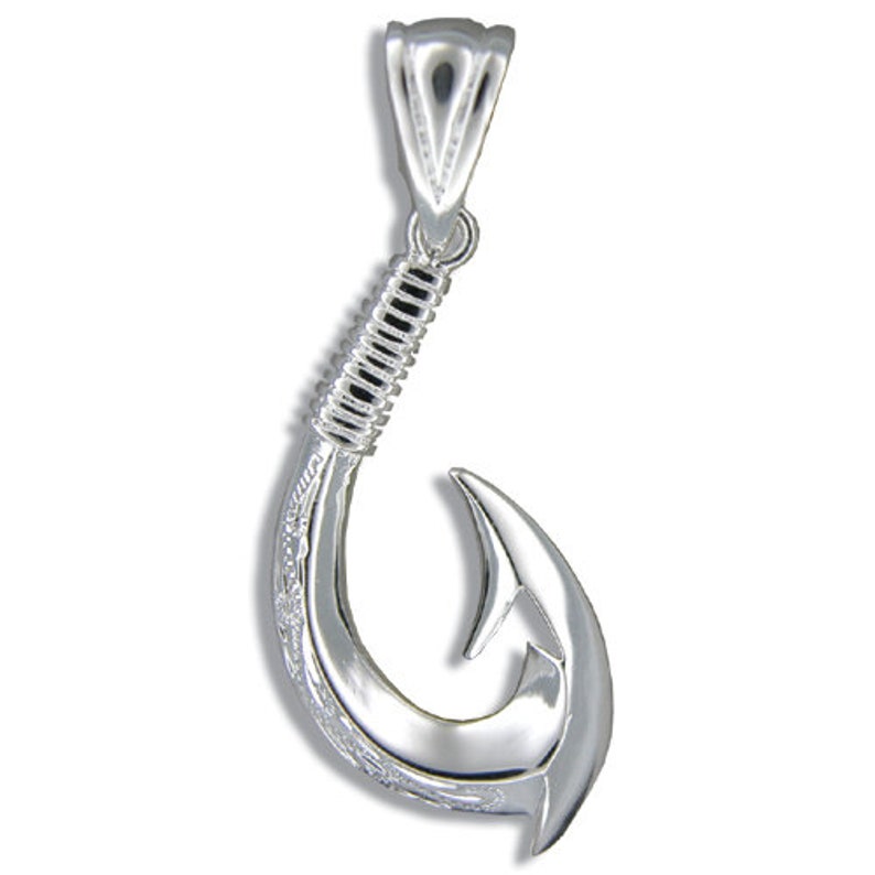 Sterling Silver Hawaiian Fish Hook With Two Barbs Pendant (P831) With ...