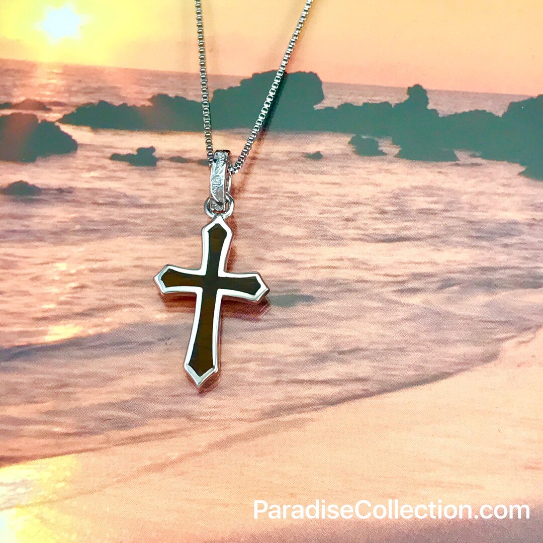 Sterling Silver Hawaiian Koa Wood Cross Shaped Pendant (S)(P1253) With ...