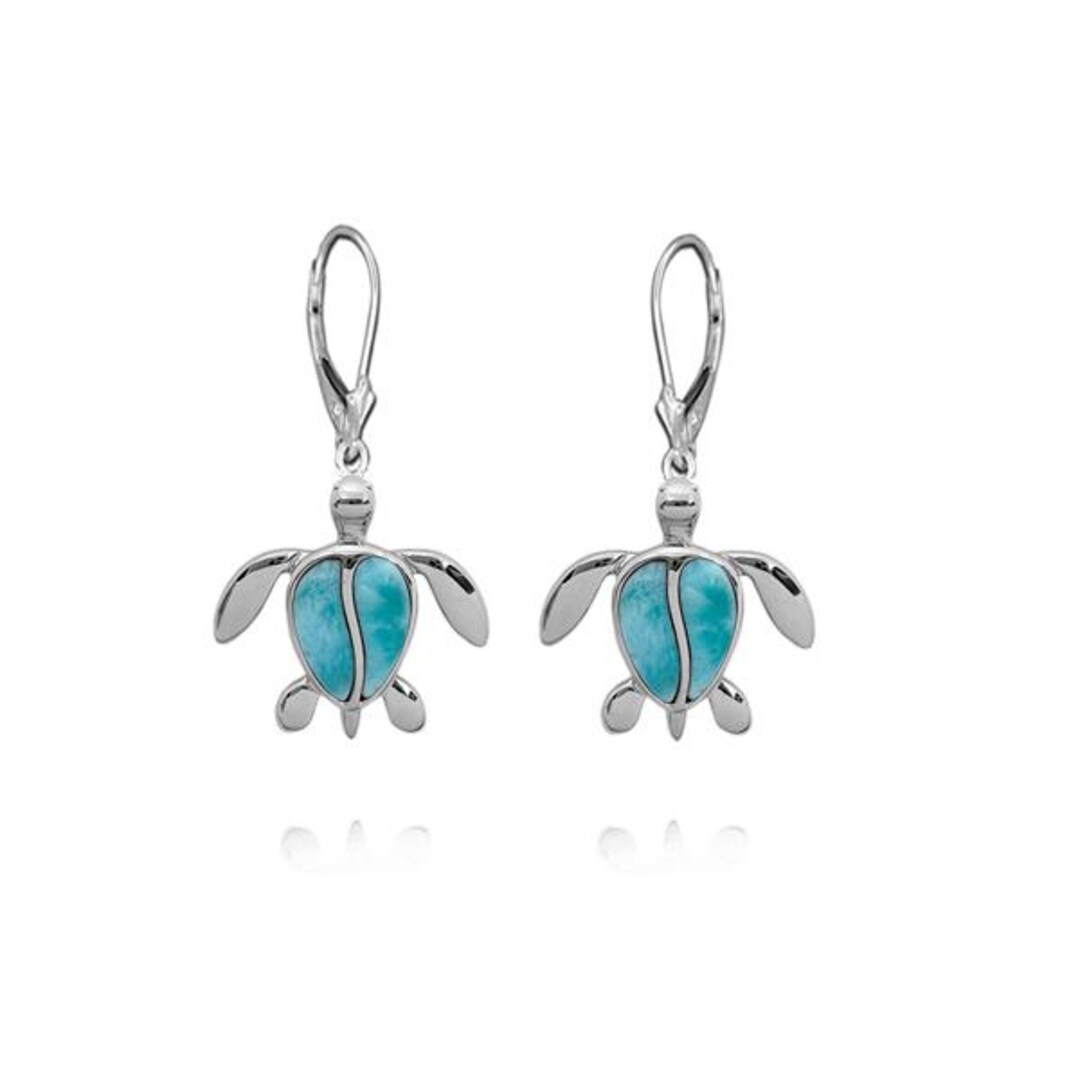 Sterling Silver Genuine Larimar Hawaiian Honu Lever Back Earrings (E846 ...