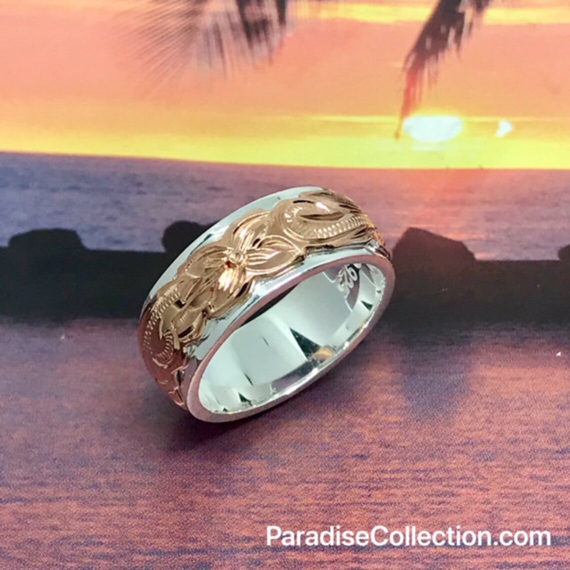 Sterling Silver & Rose Hawaiian Plumeria and Maile Ring (R534) - Etsy