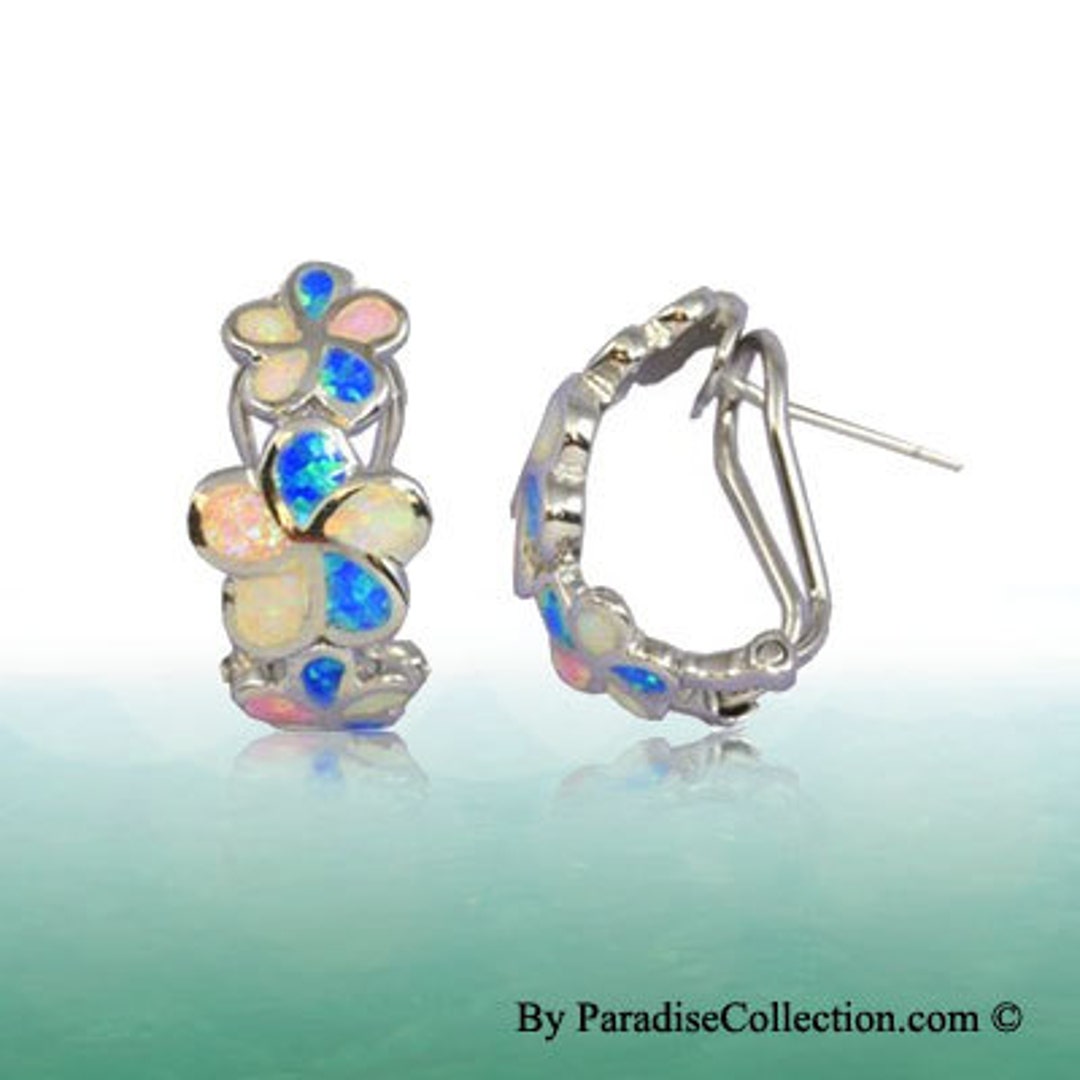 Sterling Silver Triple Hawaiian Plumeria With Rainbow Opal Post ...