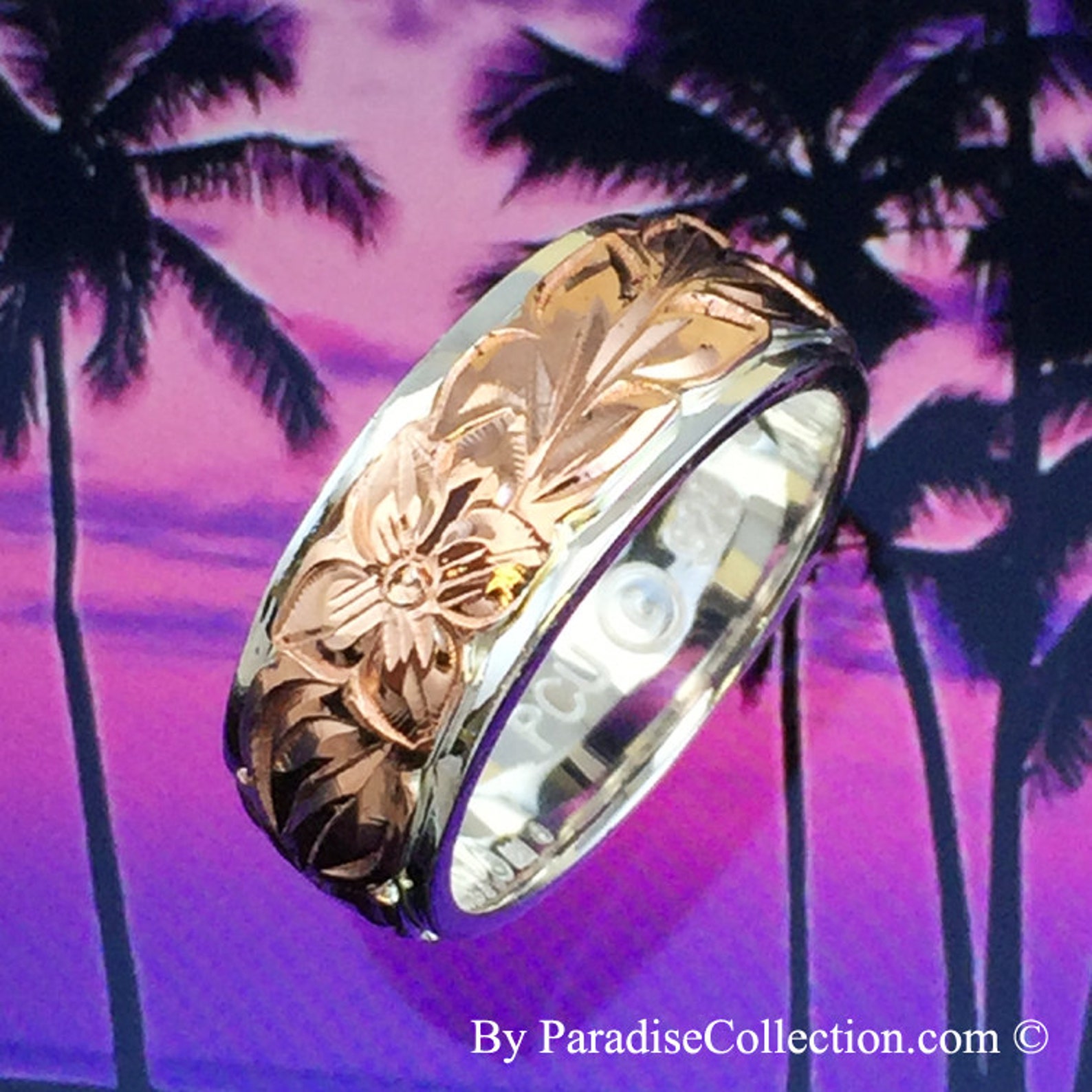 Sterling Silver & Rose Hawaiian Plumeria and Maile Ring (R534) - Etsy