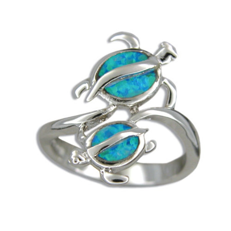 Sterling Silver Hawaiian Double Honu Blue Opal Ring R539 - Etsy