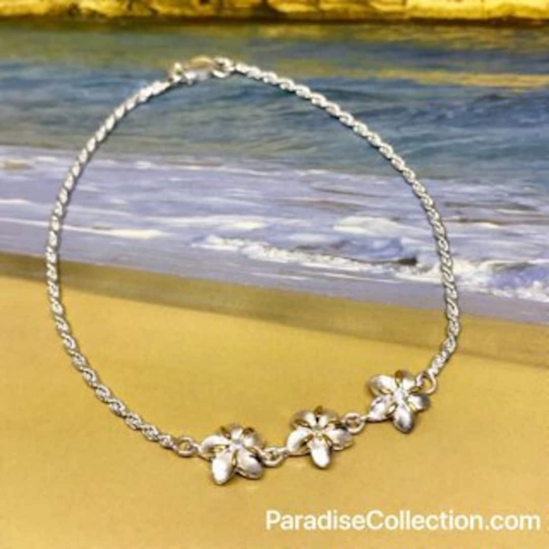 Sterling Silver Two Tone 8MM Triple Hawaiian Plumeria Rope Link ...