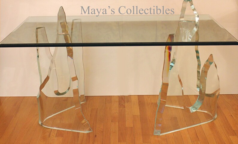 Rare Iceberg Lion in Frost Sculptural Lucite & Glass Top Table or Desk ...