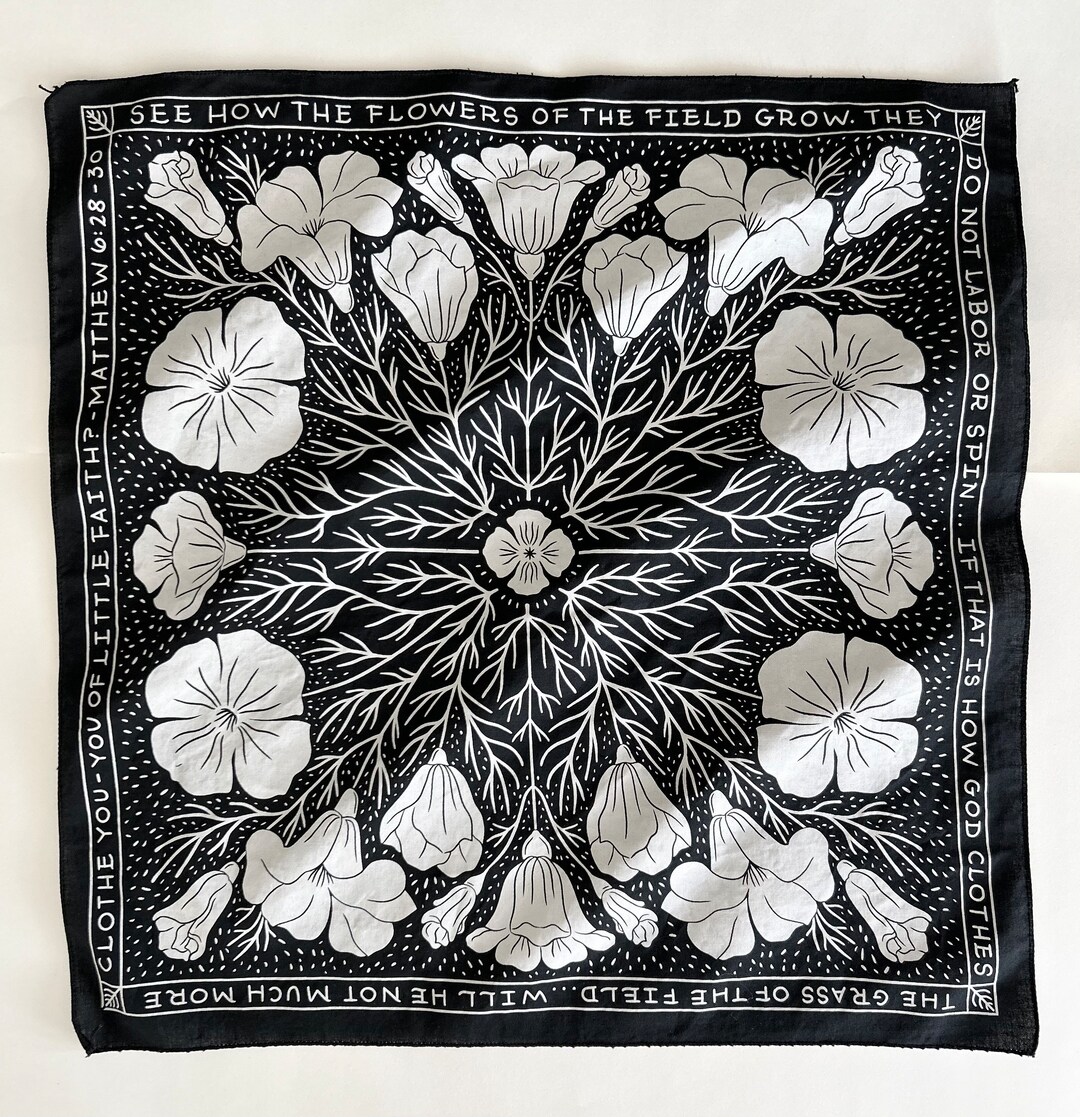 Flowers of the Field Bandana | Matthew 6 | Illustrated, Floral, Neutral ...