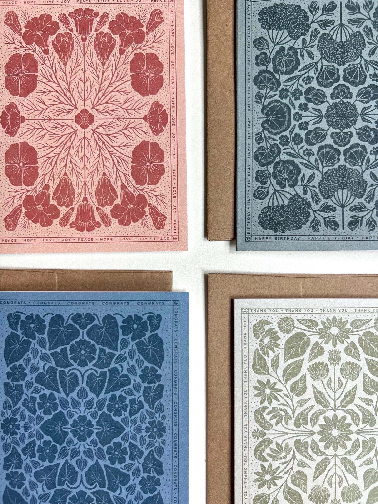 Floral Block Print Cards – Assorted Blank Stationery Set (8 Cards ...
