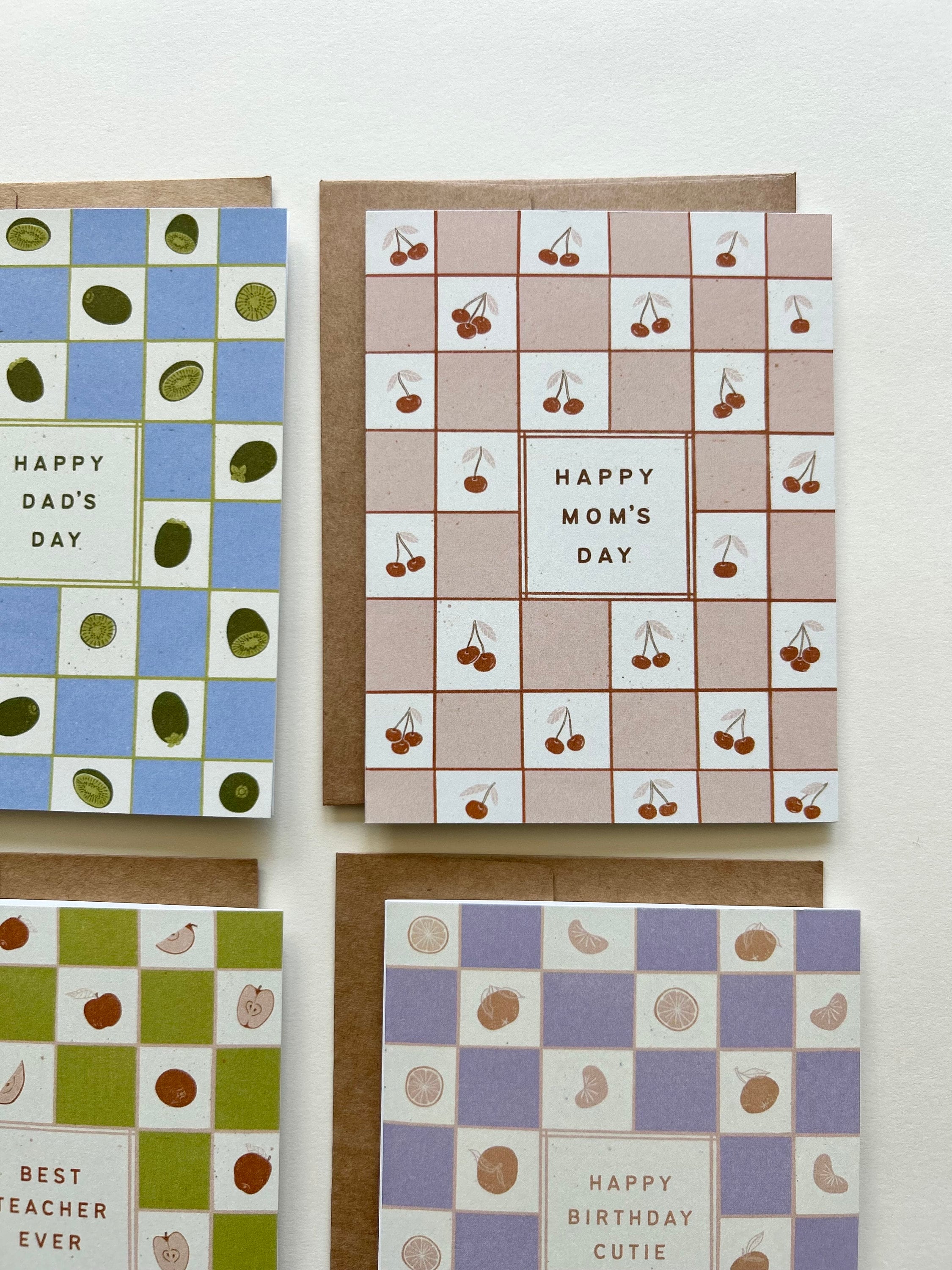 Checker + Cherries Mom’s Day Card | A2 Size Card With Kraft Envelope ...