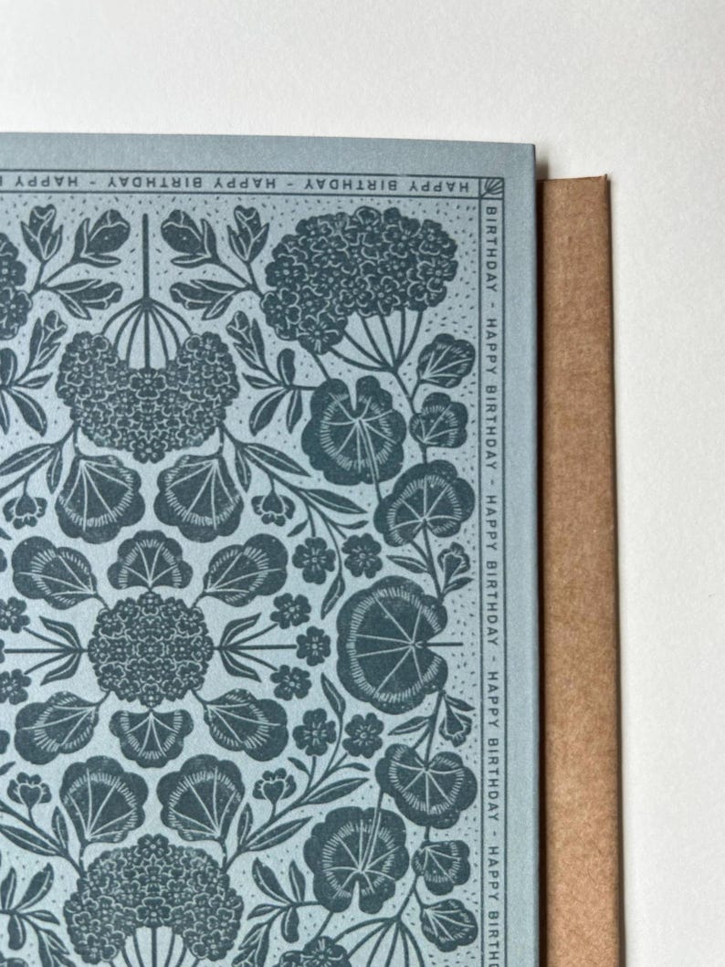 Floral Block Print Card Set | Assorted Blank Note Cards With Kraft ...