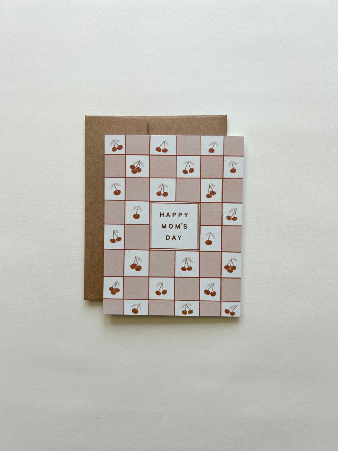 Checker + Cherries Mom’s Day Card | A2 Size Card With Kraft Envelope ...
