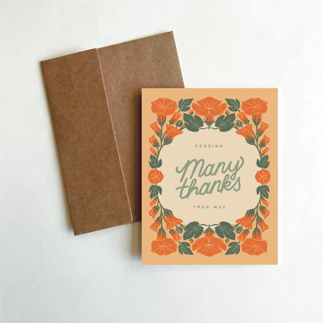 Many Thanks Floral Card | Thank You Card - Etsy