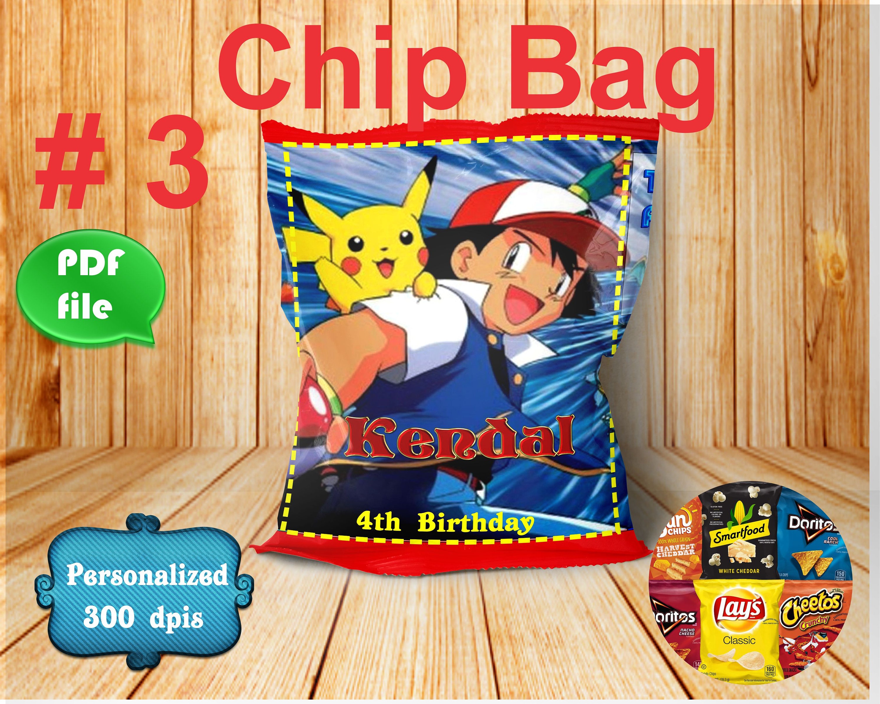 Pokemon chip bag Chip Bag Wrapper Party Favors Chip Bag - Etsy España