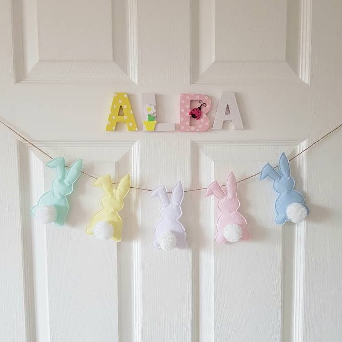 Easter bunny bunting / Bunny rabbit garland / bunny tails / | Etsy