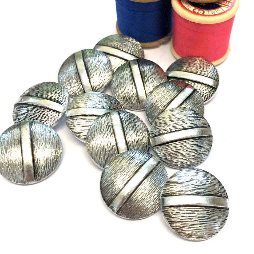 2, 28mm (44L) Large Silver Metal Shank Buttons, Brushed Silver Buttons ...